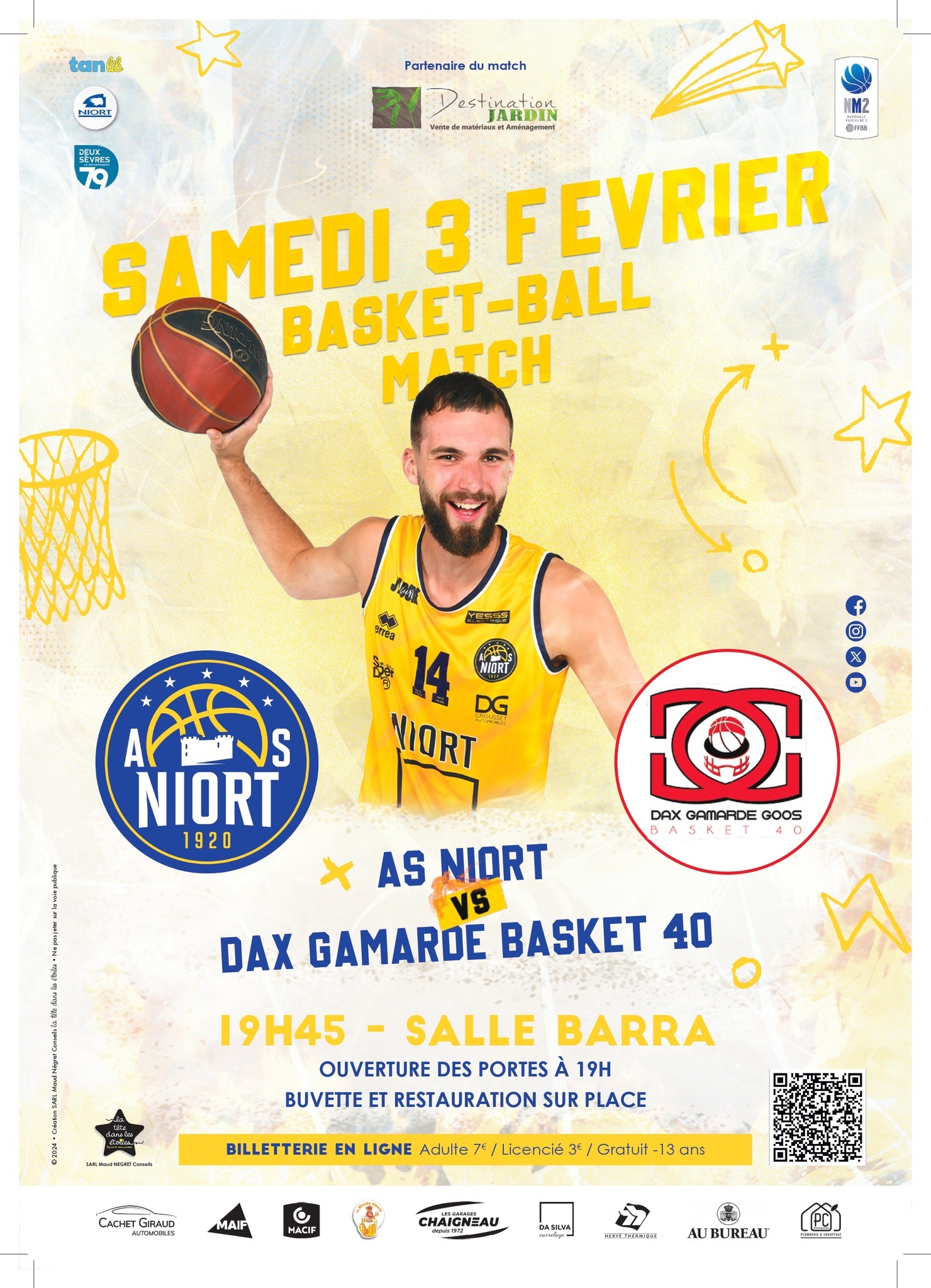 Basket (NM2) : AS Niort Basket – Dax Gamarde Basket – Sortir à Niort