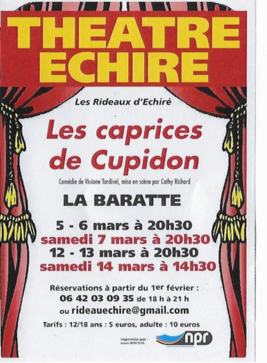 Théâtre : Les Rideaux d’Échiré – Les caprices de Cupidon – Sortir à Niort